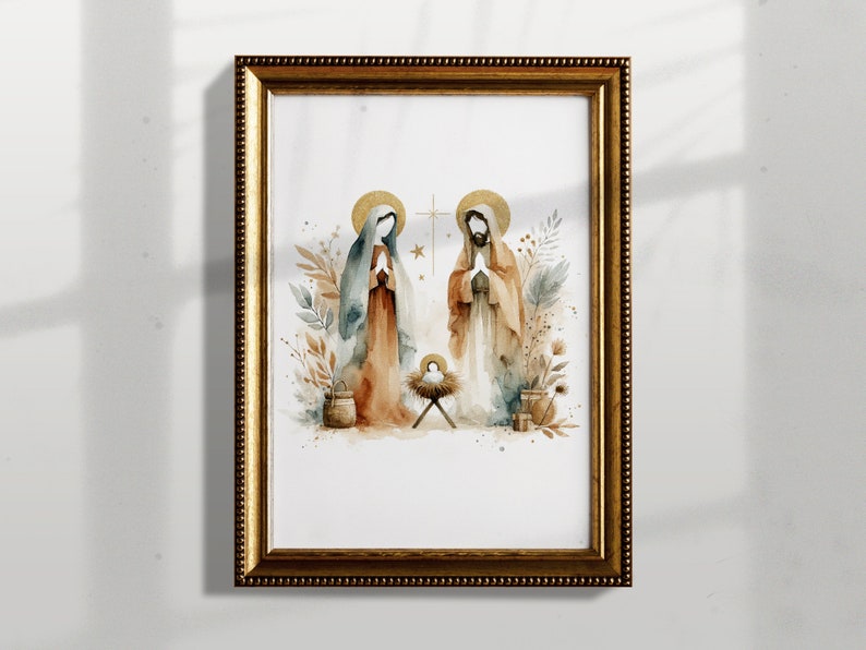 Modern Watercolor Nativity Scene Faceless Figures With Soft Tones and ...