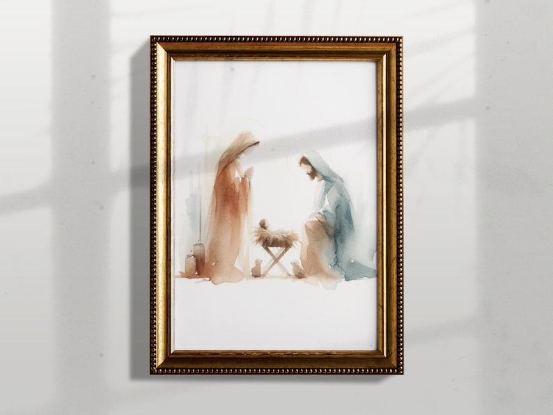 Minimalist Nativity Scene Watercolor Christmas Jesus, Soft Pastel ...