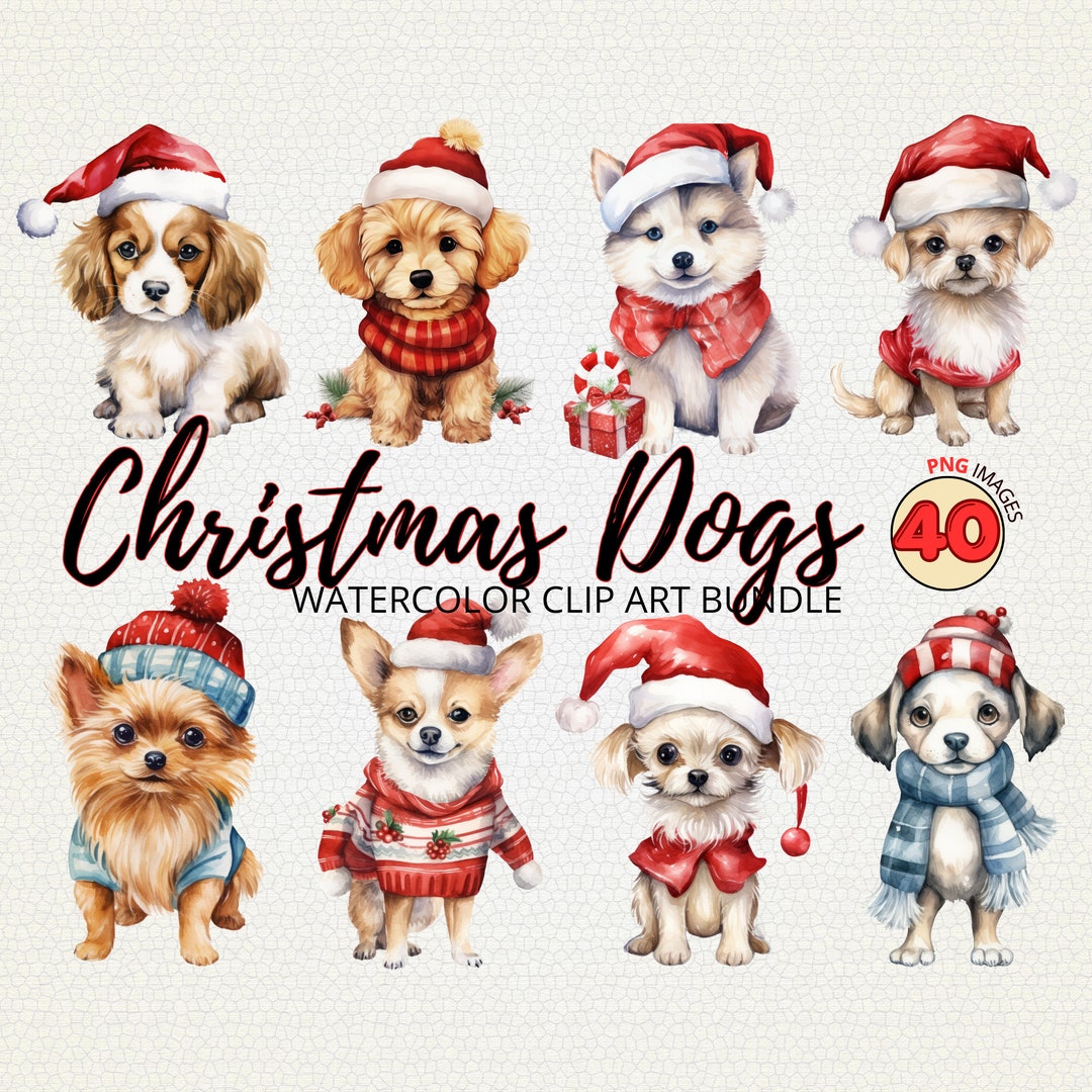 Christmas Dogs Clipart PNG Bundle Watercolor Christmas Gift - Etsy UK