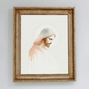 Minimalist Watercolor Jesus - Serene Christ Portrait, Soft Pastel ...