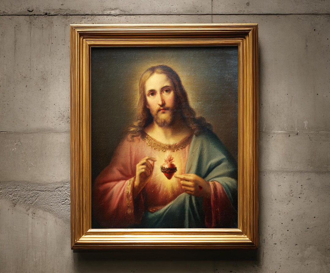 Sacred Heart of Jesus | Divine Mercy Portrait | Vintage Oil Painting ...