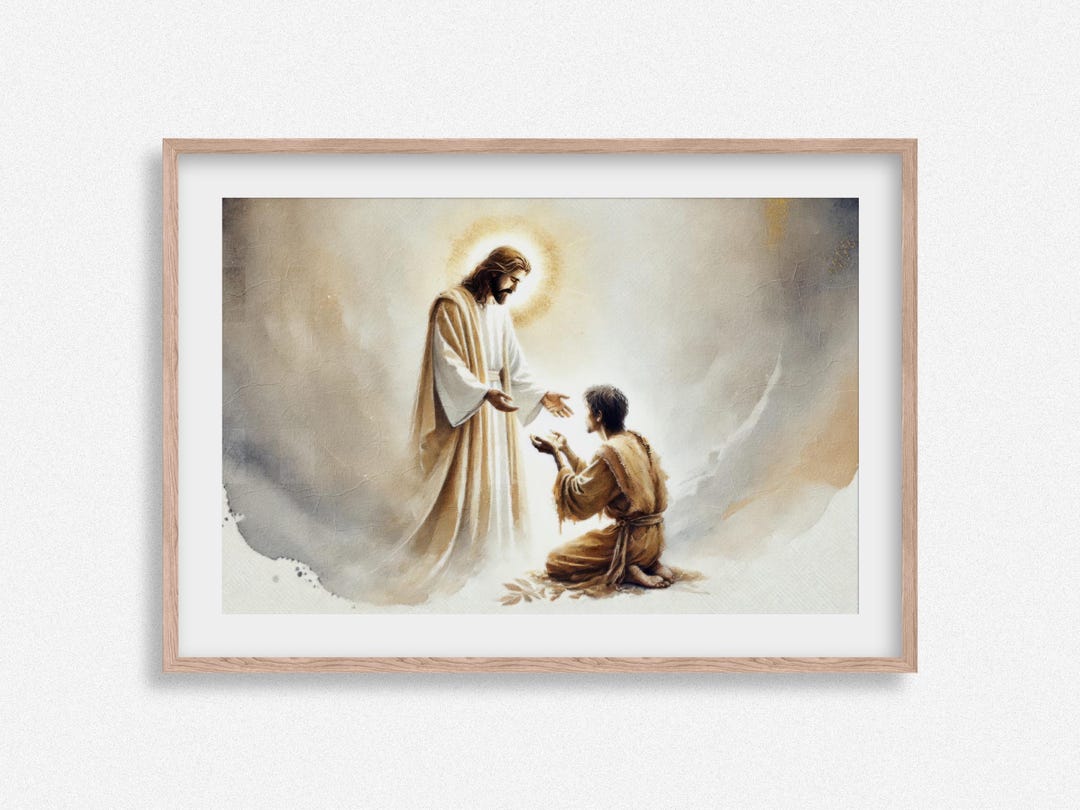 Jesus Healing the Blind, Christian Art Print, Biblical Miracle Painting ...