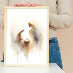 Minimalist Nativity Scene Watercolor - Christmas Jesus, Soft Pastel ...