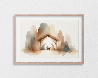 Minimalist Nativity Scene Watercolor Christmas Jesus, Soft Pastel ...