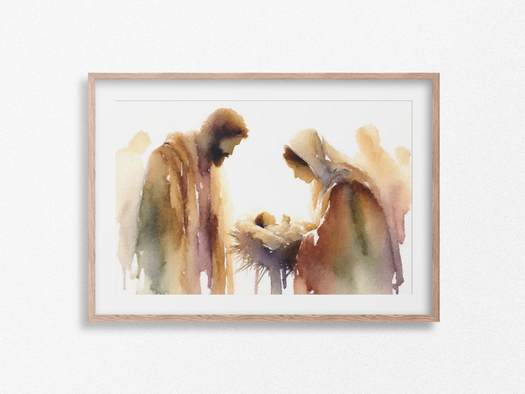 Minimalist Nativity Watercolor Art Print: Faceless Holy Family (digital ...