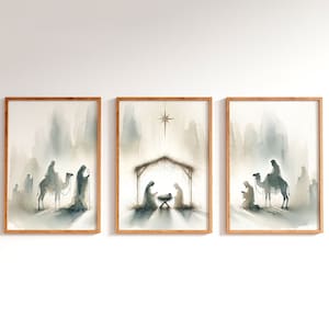 Set of 3 Nativity Scene Art Print Set: Watercolor Christmas Story ...