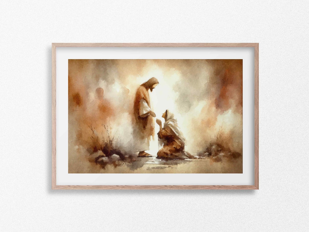 Jesus Healing the Bleeding Woman - Minimalist Digital Print Christian ...
