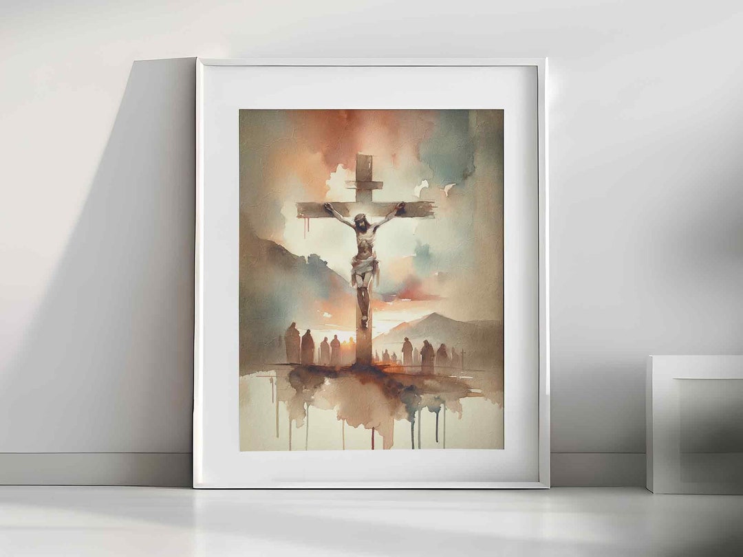 Jesus on Cross Watercolor Art Print: Christian Home Decor (digital ...