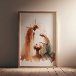 Faceless Nativity Watercolor Print - Minimalist Holy Family Scene ...