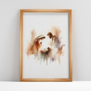 Faceless Nativity Watercolor Print - Minimalist Holy Family Scene ...