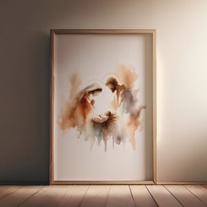 Faceless Nativity Watercolor Print - Minimalist Holy Family Scene ...