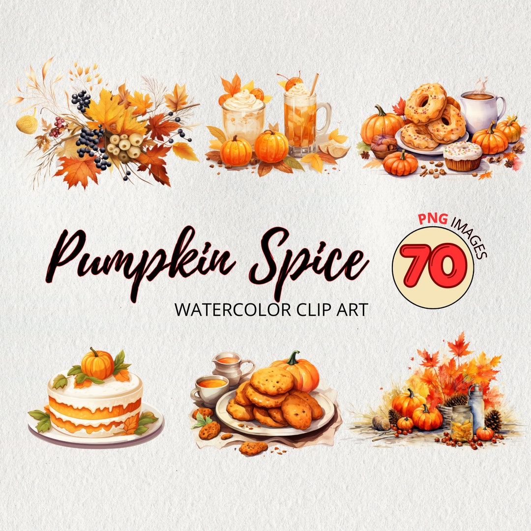 Pumpkin Spice Watercolor Clipart Bundle 70 PNG Cozy Fall Images, Autumn ...