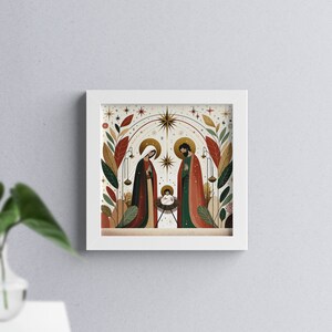 Faceless Nativity Scene Illustration Modern Stylized Art With Warm ...