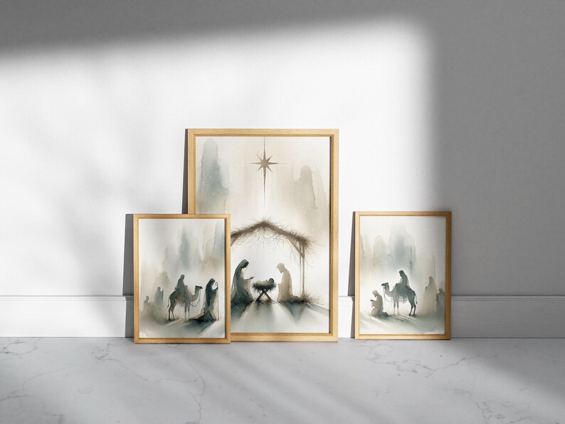 Set of 3 Nativity Scene Art Print Set: Watercolor Christmas Story ...