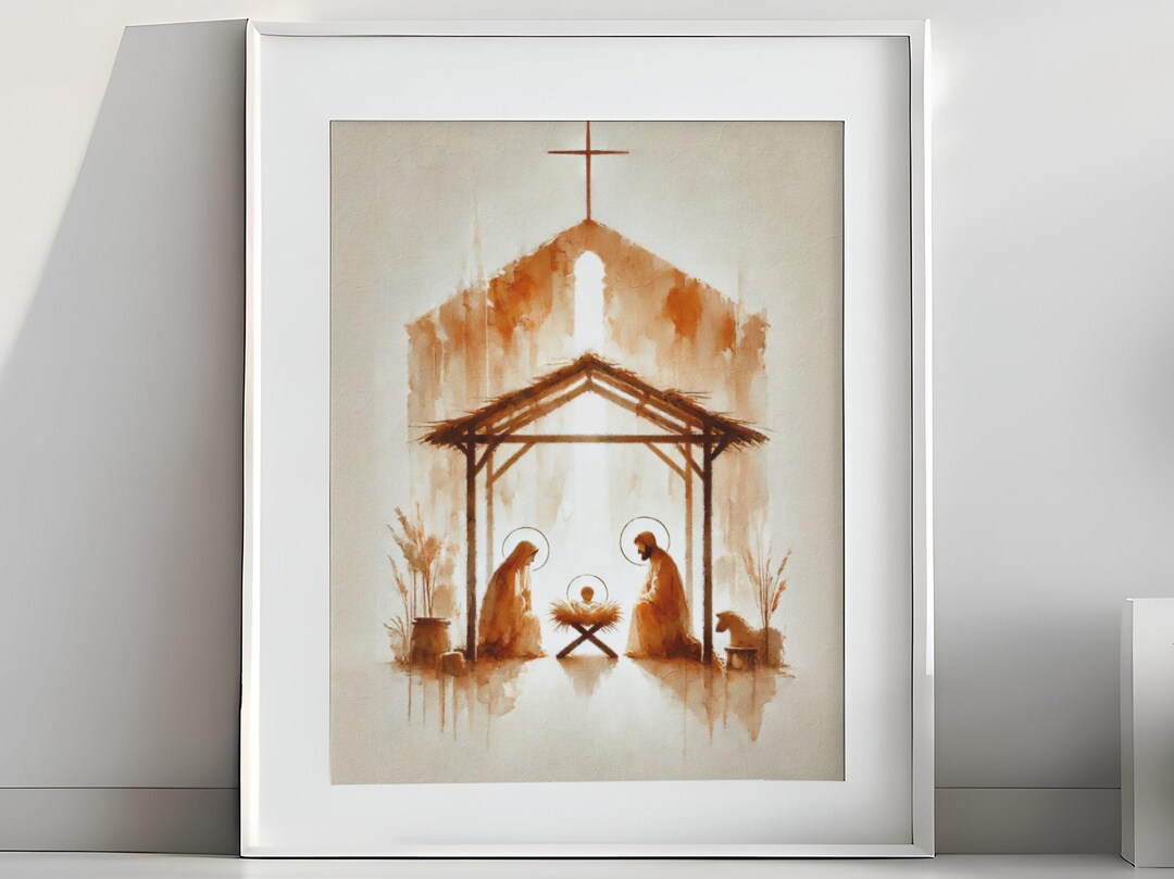 Holy Nativity, Minimalist Nativity Scene Watercolor Christmas Jesus ...