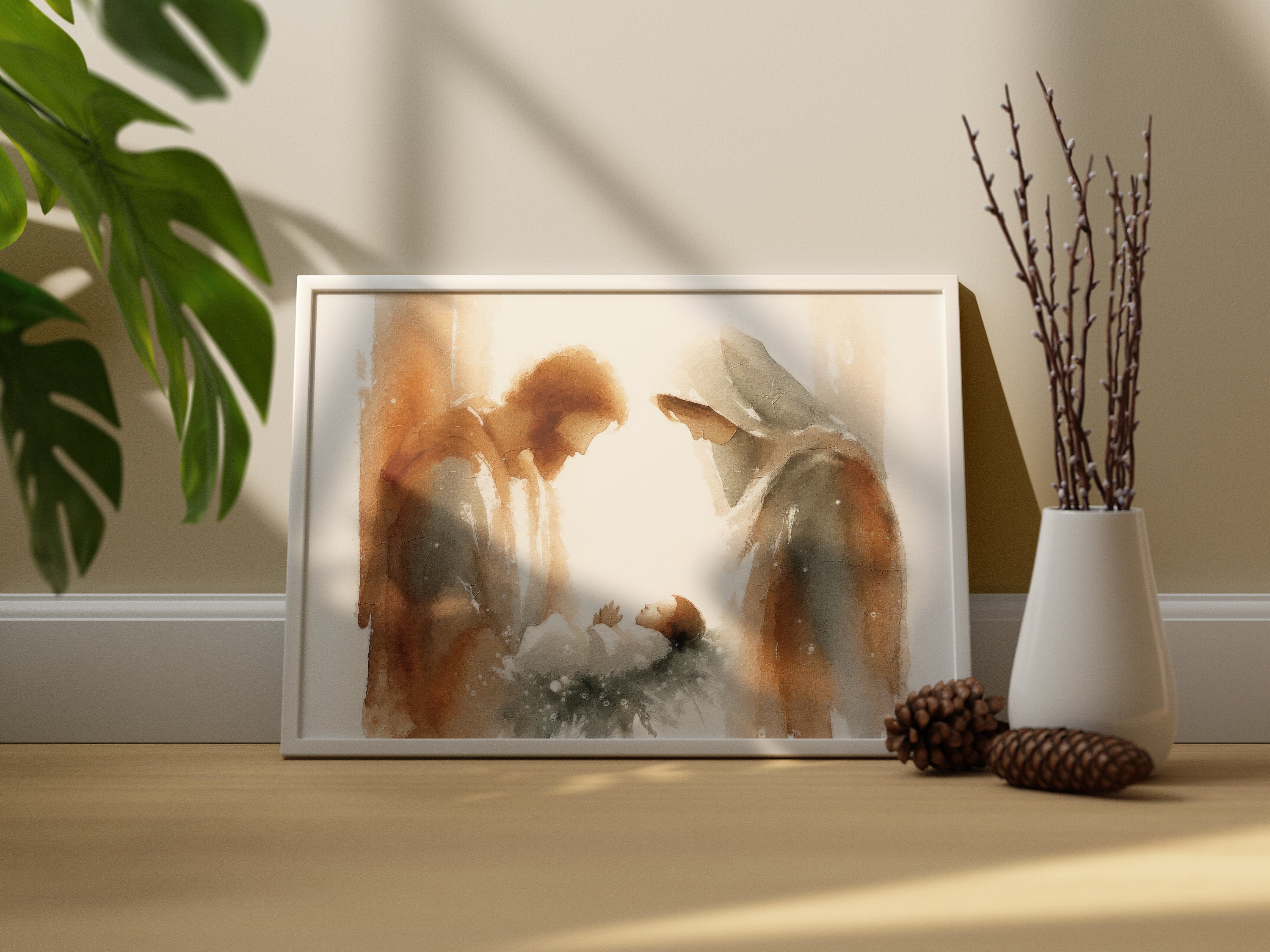 Minimalist Nativity Scene Watercolor Christmas Jesus, Soft Pastel ...
