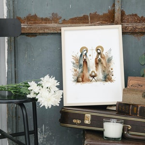 Modern Watercolor Nativity Scene Faceless Figures With Soft Tones and ...