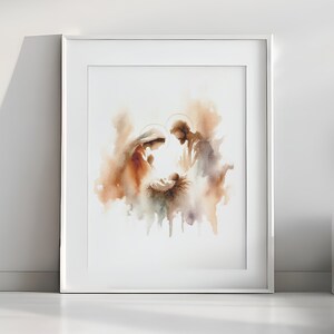 Faceless Nativity Watercolor Print Minimalist Holy Family Scene ...