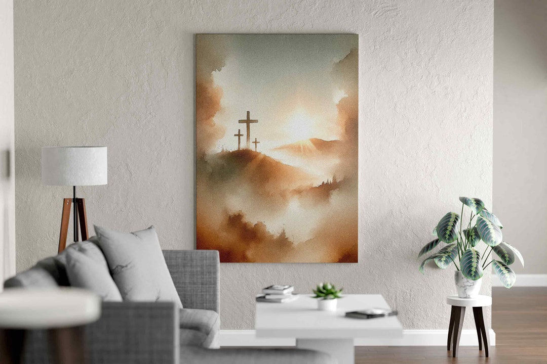 Three Crosses Landscape Art: Christian Faith Oil Painting (digital ...