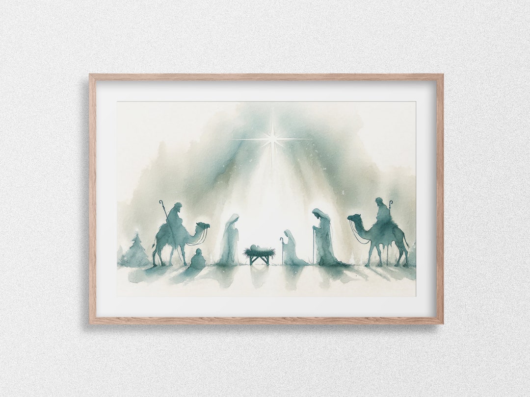 Minimalist Nativity Scene Watercolor - Christmas Jesus, Soft Pastel ...