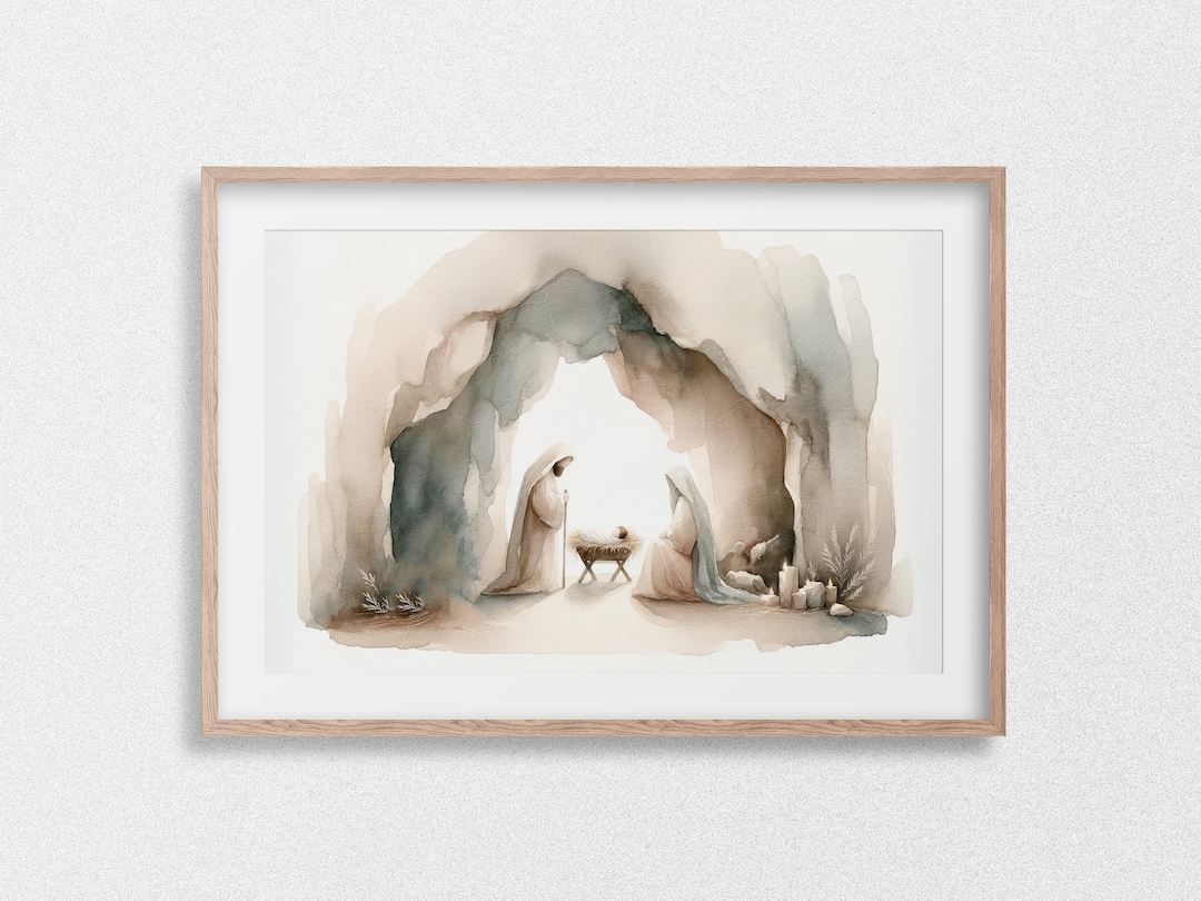 Minimalist Nativity Scene Watercolor - Christmas Jesus, Soft Pastel ...
