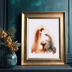 Faceless Nativity Watercolor Print - Minimalist Holy Family Scene ...