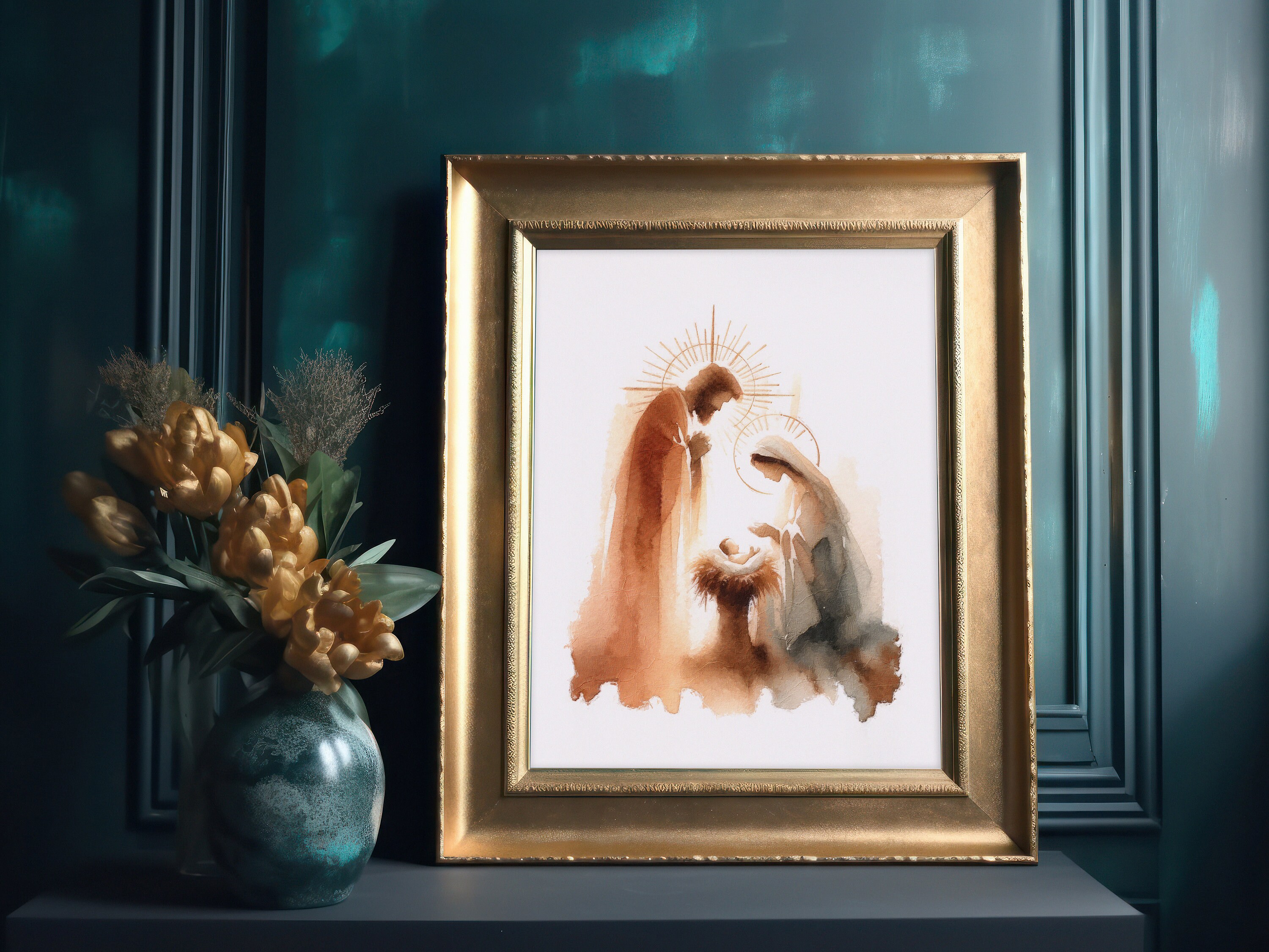 Faceless Nativity Watercolor Print Minimalist Holy Family Scene ...