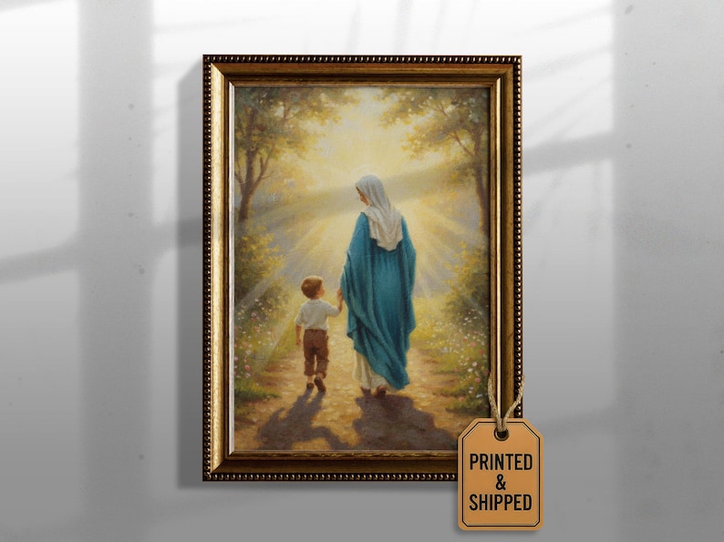 Virgin Mary Walking With Child – Catholic Wall Art, Mother Mary ...