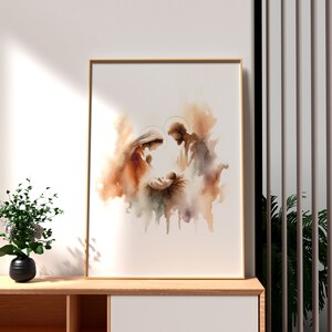 Faceless Nativity Watercolor Print - Minimalist Holy Family Scene ...