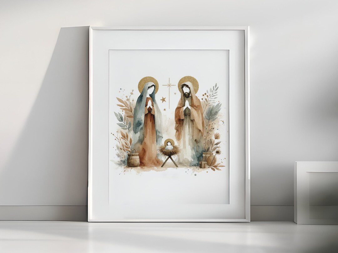 Modern Watercolor Nativity Scene Faceless Figures With Soft Tones and ...
