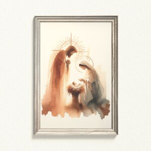 Faceless Nativity Watercolor Print - Minimalist Holy Family Scene ...