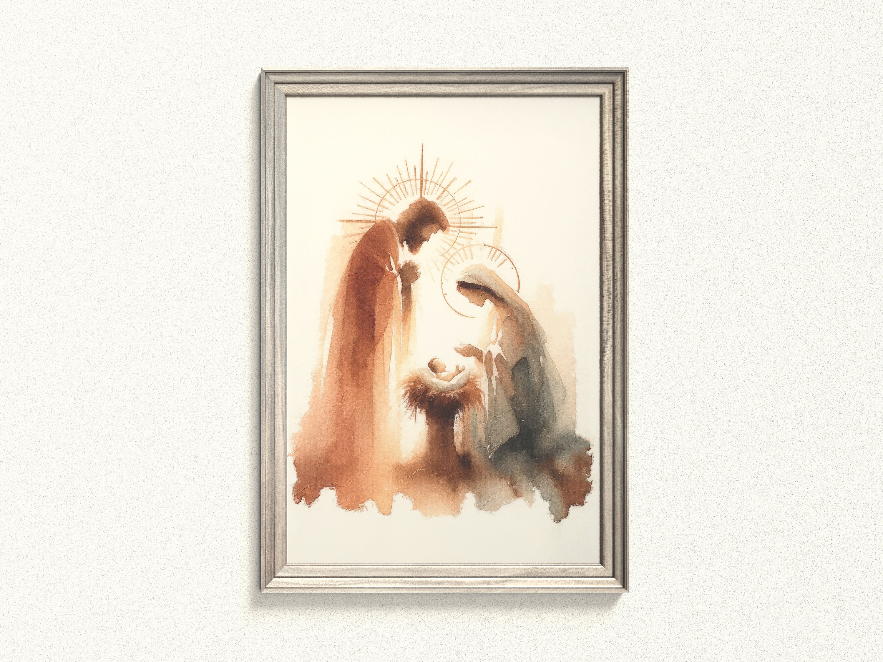 Faceless Nativity Watercolor Print Minimalist Holy Family Scene ...