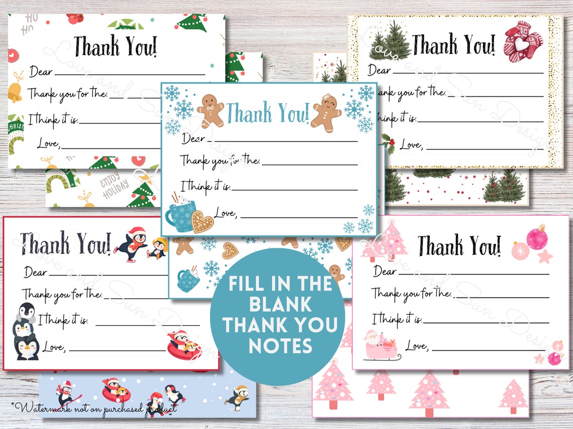 Kids Fill in Thank You Notes BUNDLE | Kids Christmas Thank You Cards ...