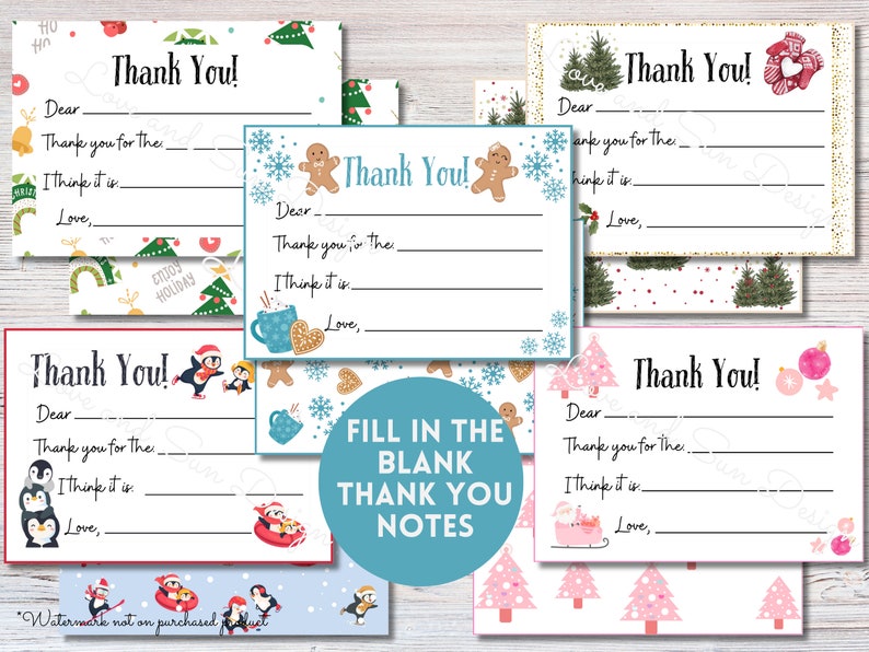 Kids Fill in Thank You Notes BUNDLE | Kids Christmas Thank You Cards ...