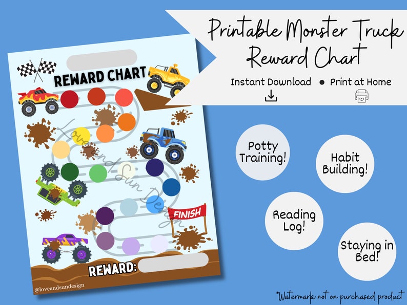 Monster Truck Reward Chart | Behavior Chart for Kids | Reward Chart ...