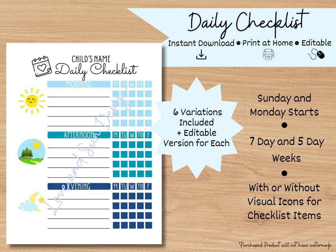 Printable Editable Before School After School Checklist Kids Daily ...