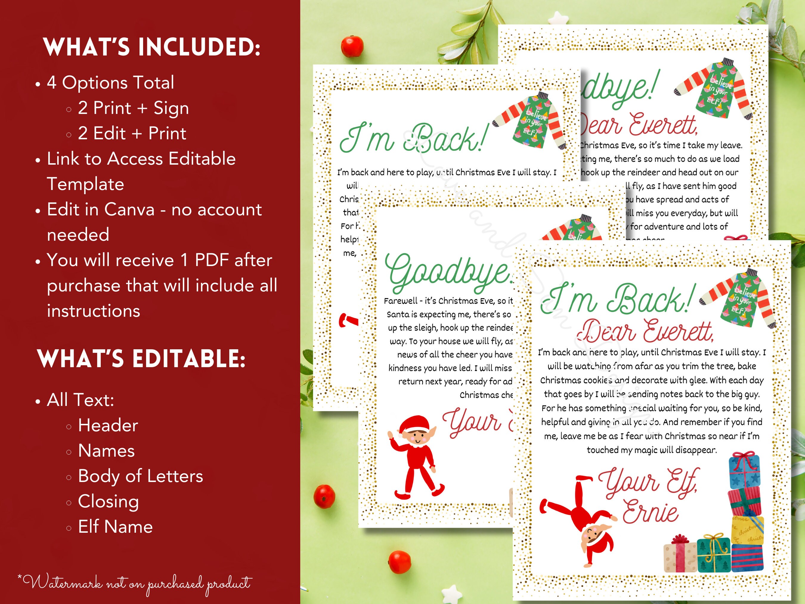 Elf on the Shelf Letter Elf Arrival Letter I'm Back Elf Letter Goodbye ...