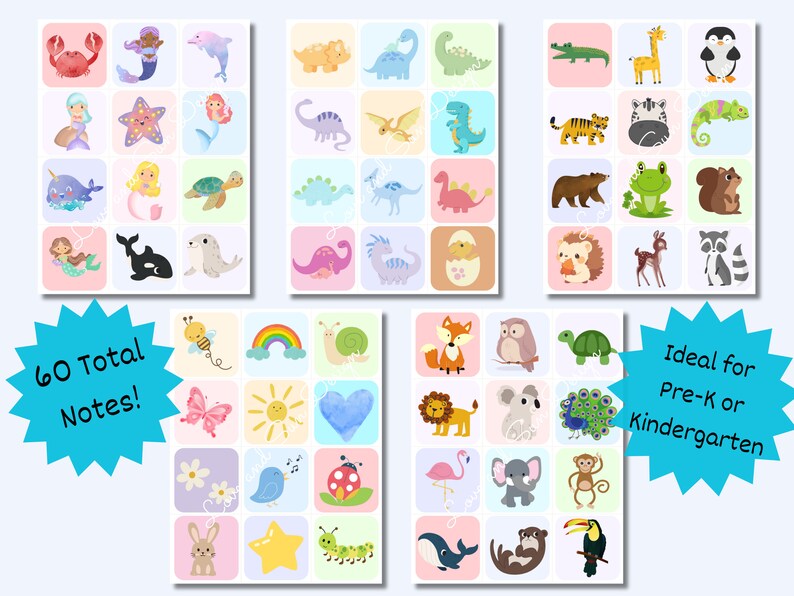 60 Printable Preschool Lunch Box Notes | Cute Animal Cards for Kids ...