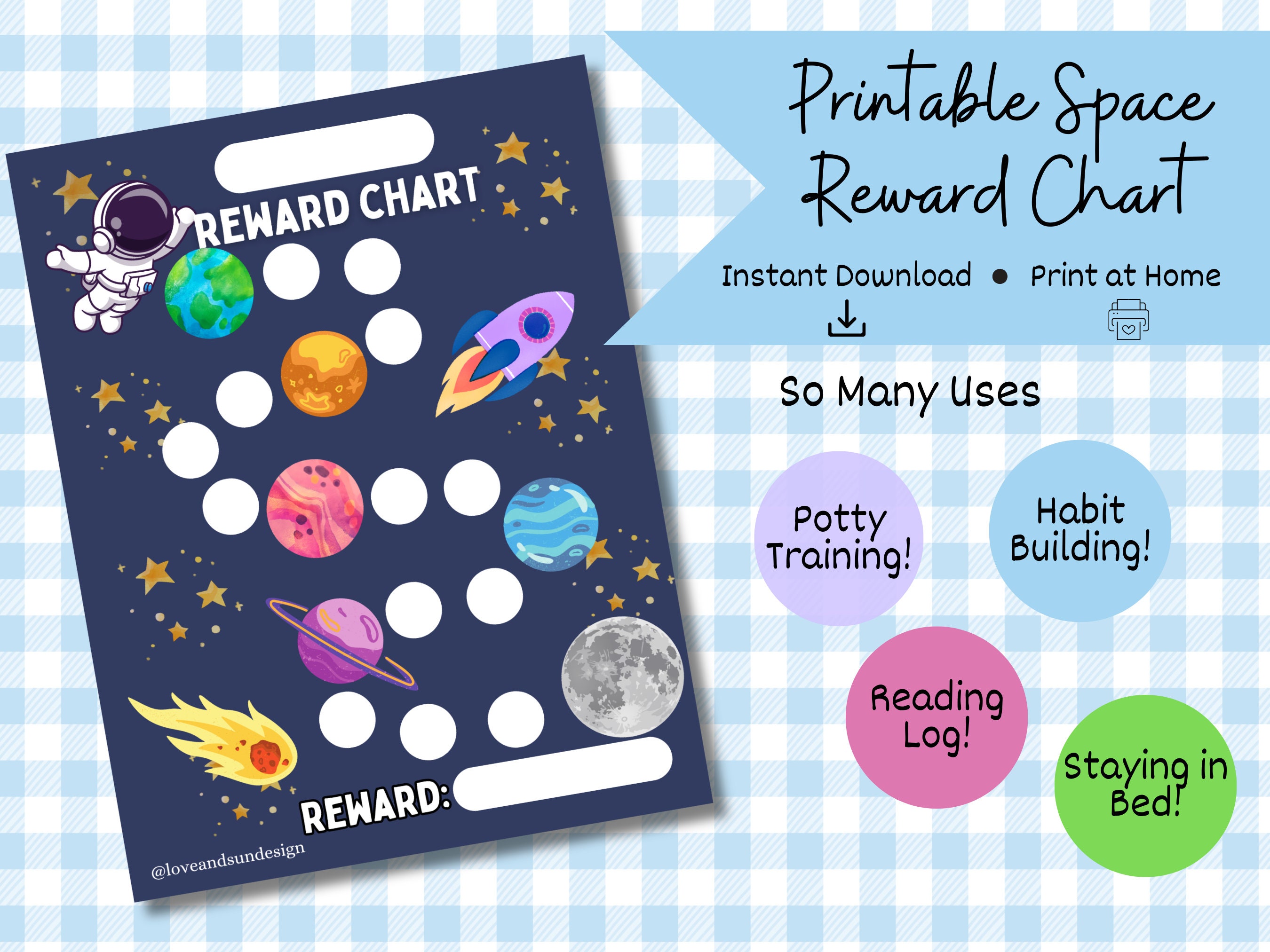 Space Reward Chart Kids | Behavior Chart for Kids | Reward Chart Kids ...
