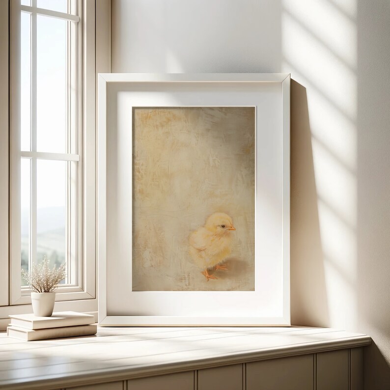 Chick Painting PRINTABLE Wall Art Vintage Easter Chick Muted Colors - Etsy