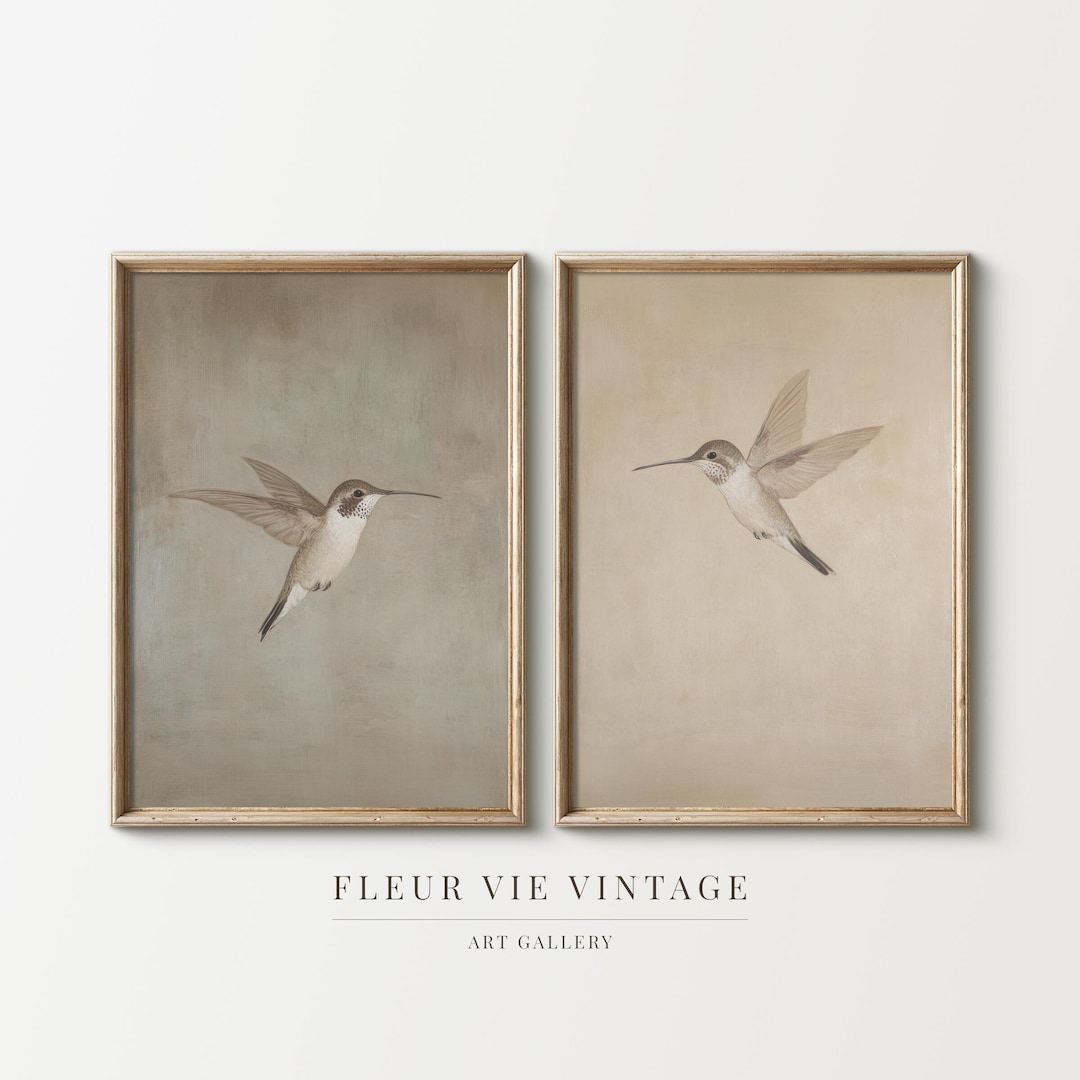 Hummingbird Paintings Set of 2 Wall Art: Printable Birds Art Digital ...