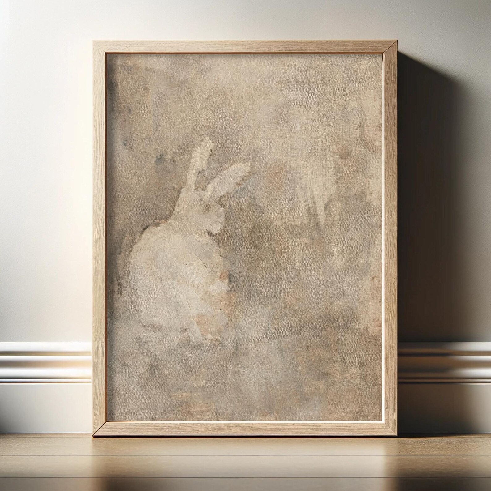 Rustic Rabbit Oil Painting Printable Wall Art: Muted Tones Animal ...