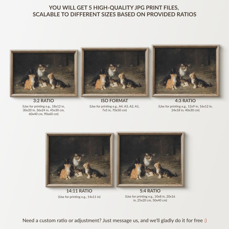 Cats Oil Painting: Muted Colors Printable Wall Art, Digital Animal ...