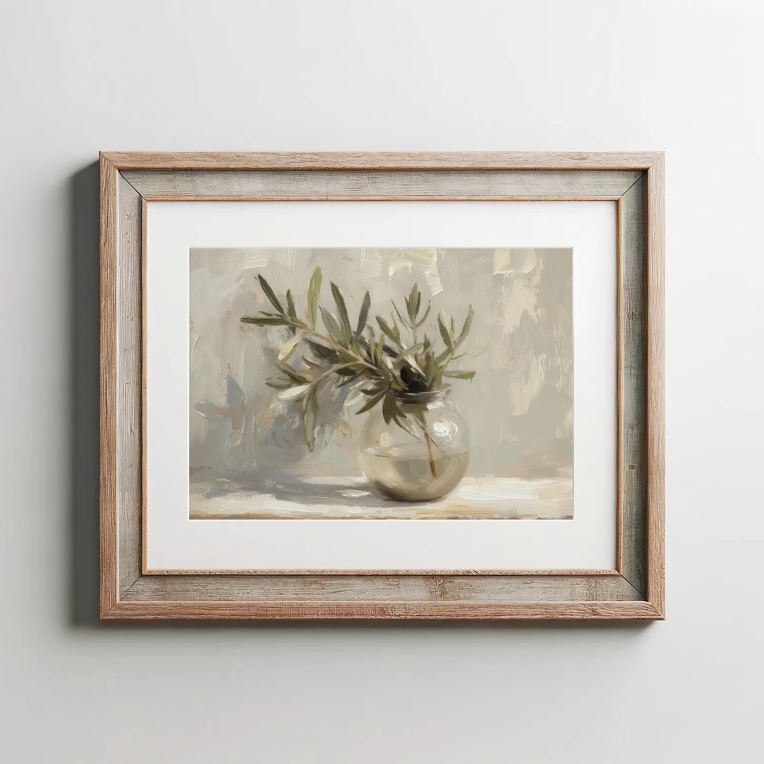 Floral Art of Green Olive Branch Printable Still Life in Muted Colors ...