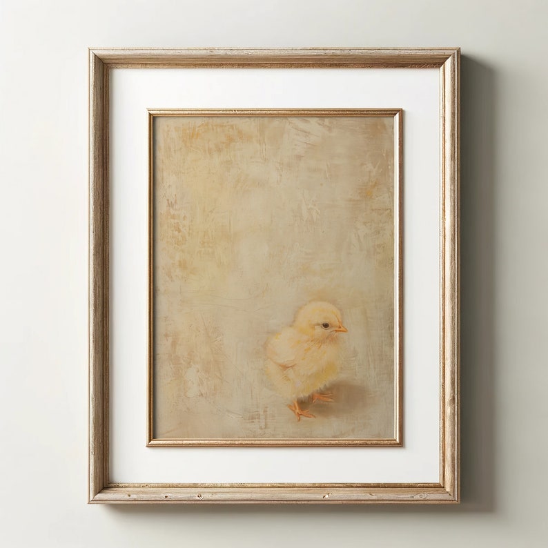 Chick Painting PRINTABLE Wall Art Vintage Easter Chick Muted Colors - Etsy