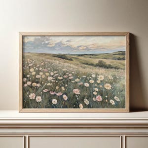 Muted Spring Wildflower Meadow Landscape Printable Wall Art - Digital ...