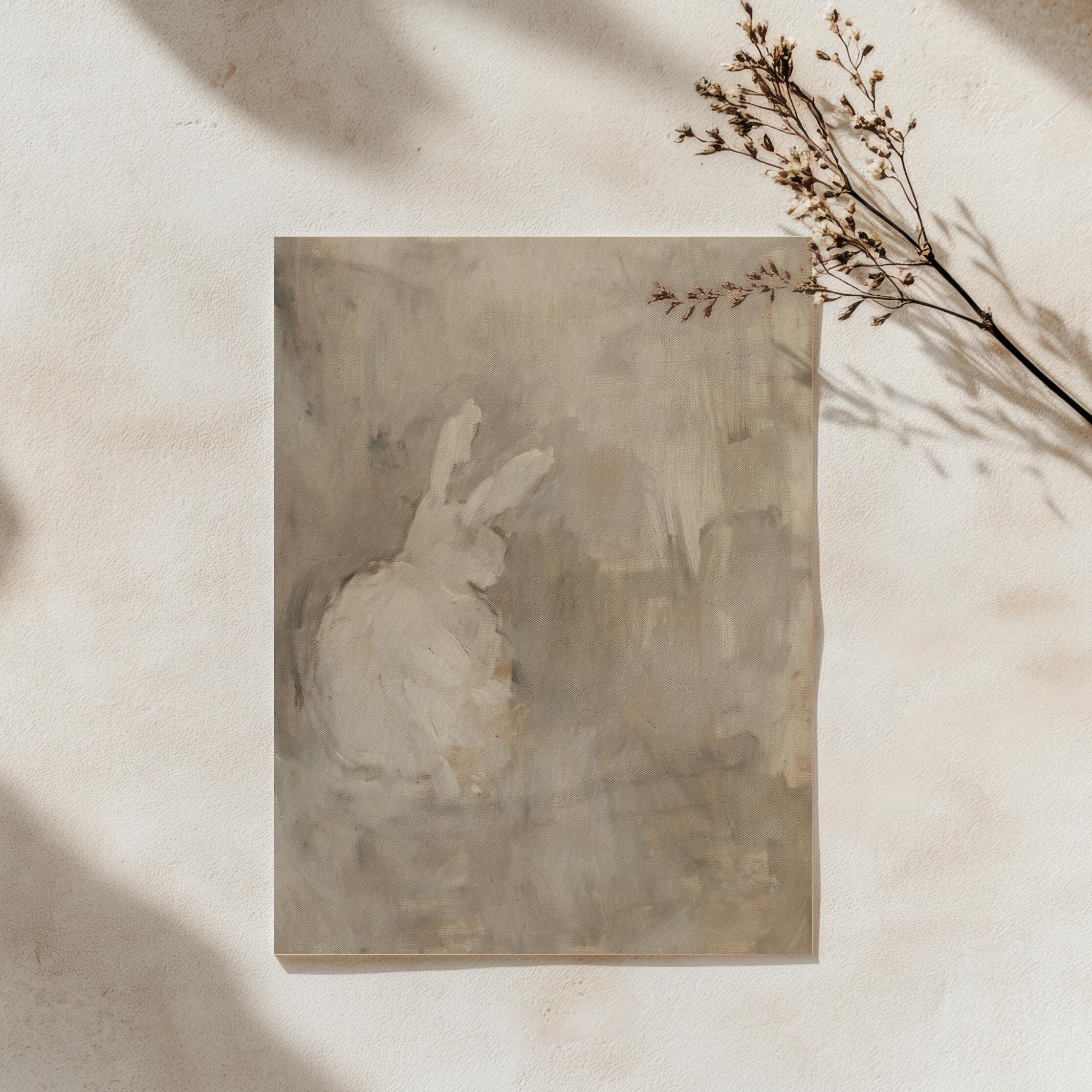 Rustic Rabbit Oil Painting Printable Wall Art: Muted Tones Animal ...