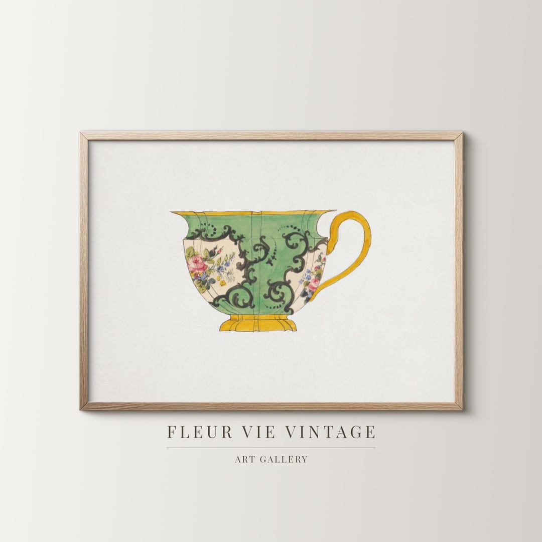 Elegant Vintage Tea Cup Print: Downloadable Botanical Wall Art for ...