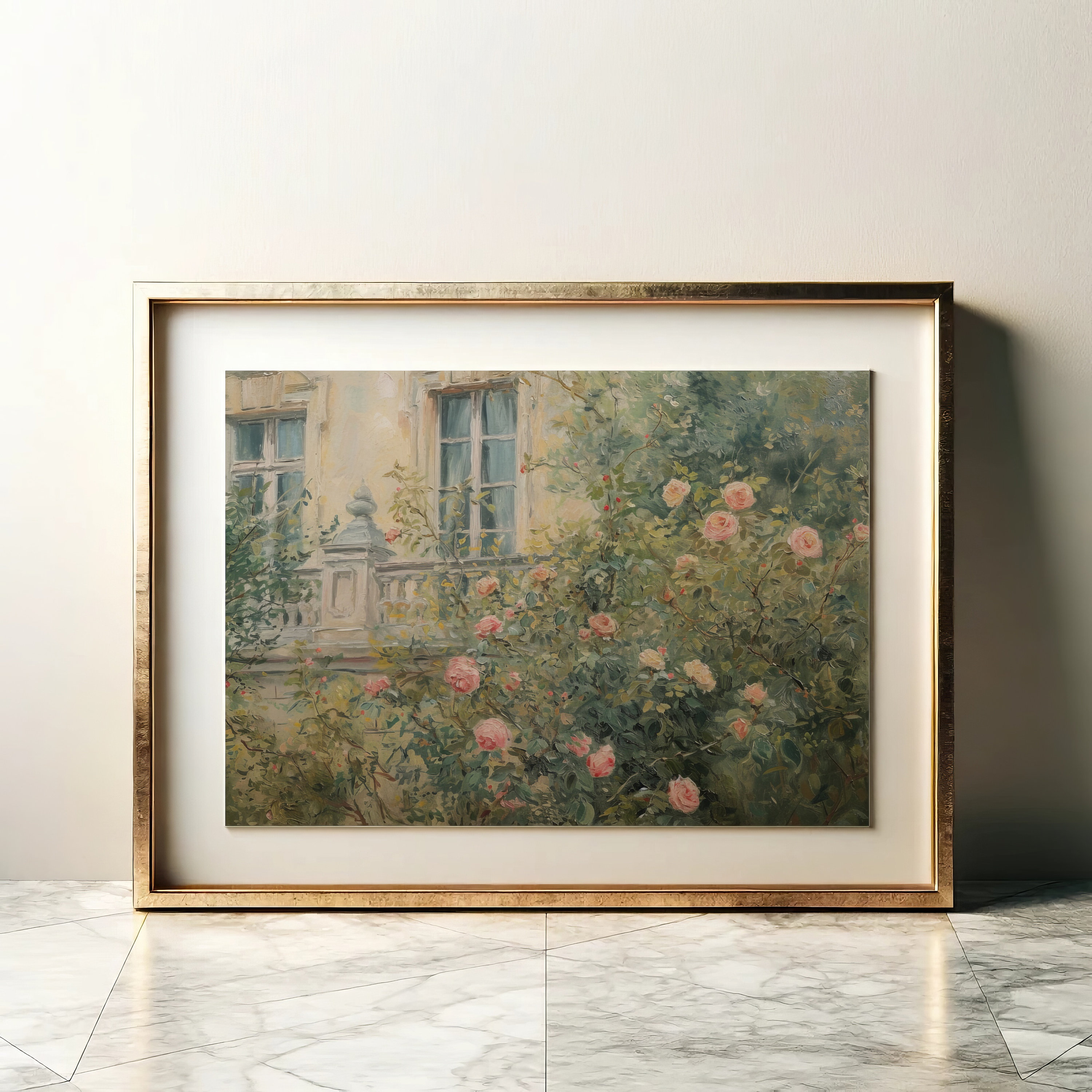 Victorian Rose Garden Oil Painting - Digital Art Decor With Pink Roses ...