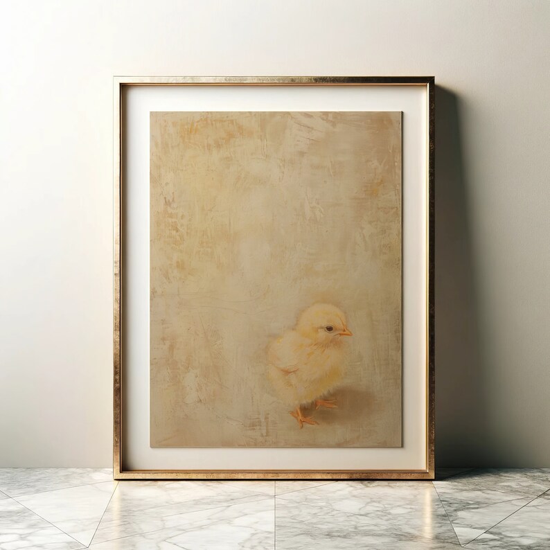 Chick Painting PRINTABLE Wall Art Vintage Easter Chick Muted Colors - Etsy
